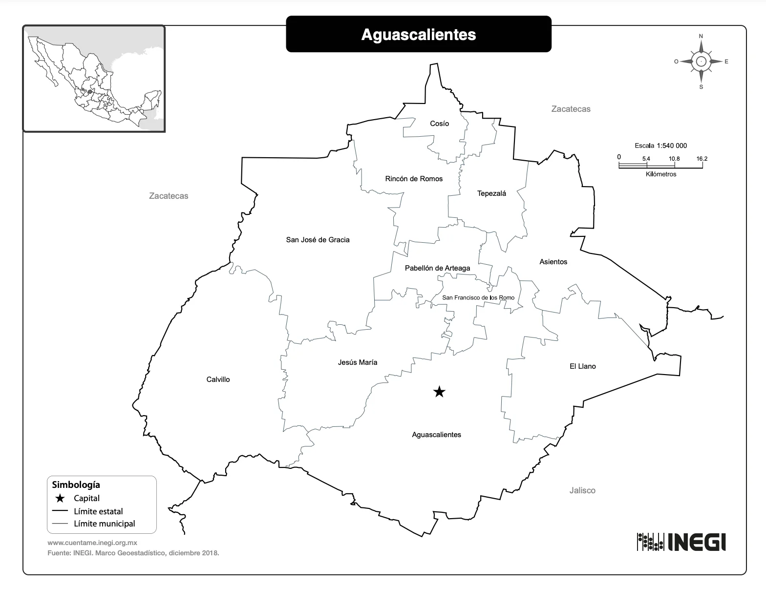 Mapa de Aguascalientes con nombres y sin nombres