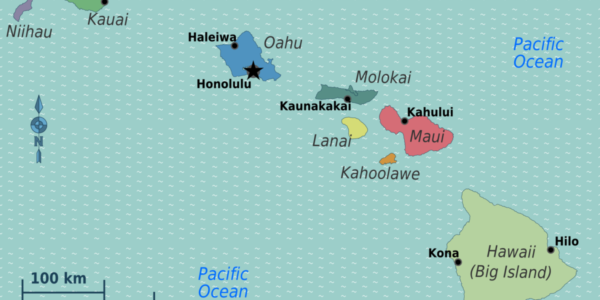 Mapa de Hawái con nombres y sin nombres