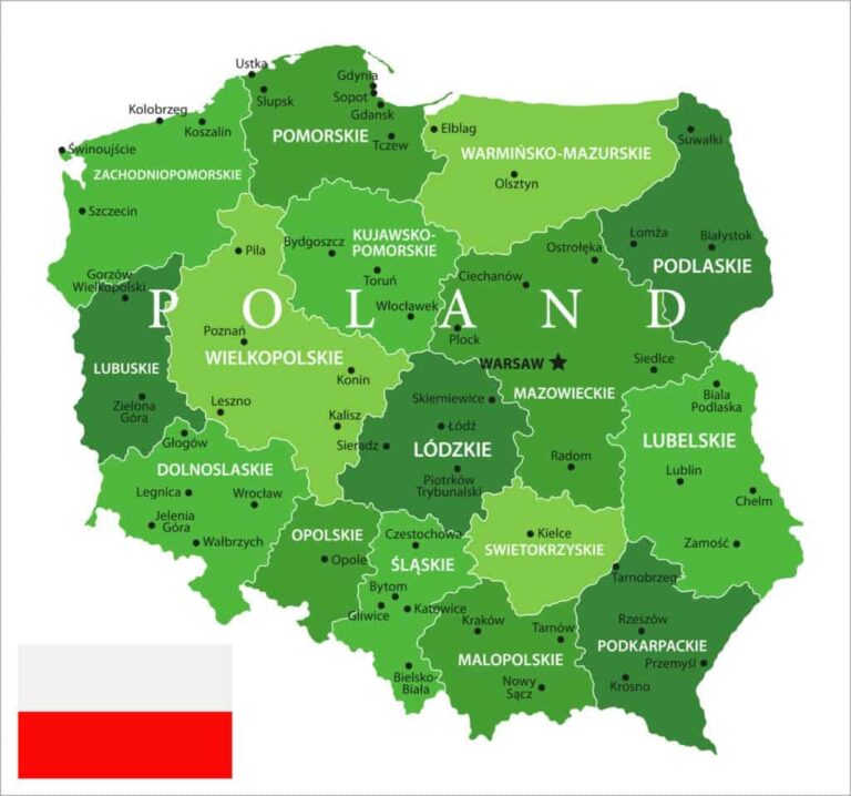Mapa de Polonia con nombres y sin nombres