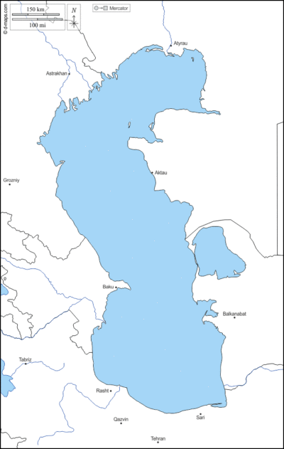 Mapa de Mar Caspio con nombres y sin nombres