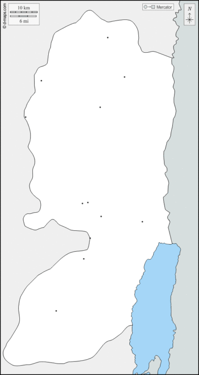 Mapa de Cisjordania con nombres y sin nombres