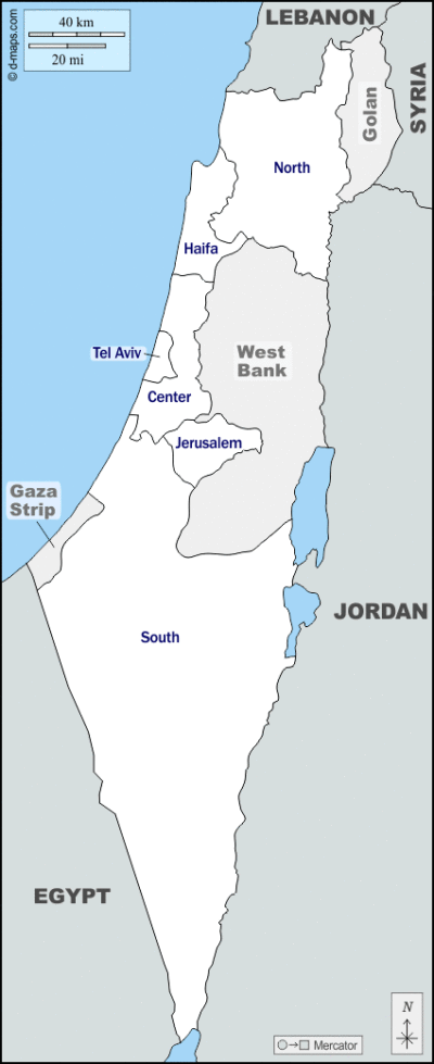 Mapa de Israel con nombres y sin nombres
