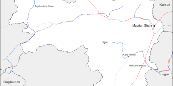 Mapa de Maidan Wardak con nombres y sin nombres