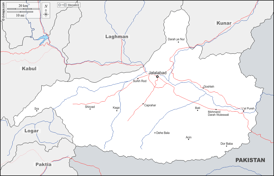 Mapa de Nangarhar con nombres y sin nombres