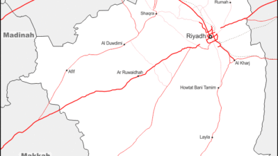 Mapa de Riad (Arabia Saudita) con nombres y sin nombres