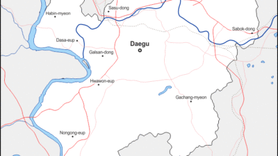 Mapa de Daegu con nombres y sin nombres